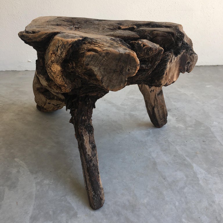 Hand Carved Primitive Mesquite Stool from Mexico at 1stDibs