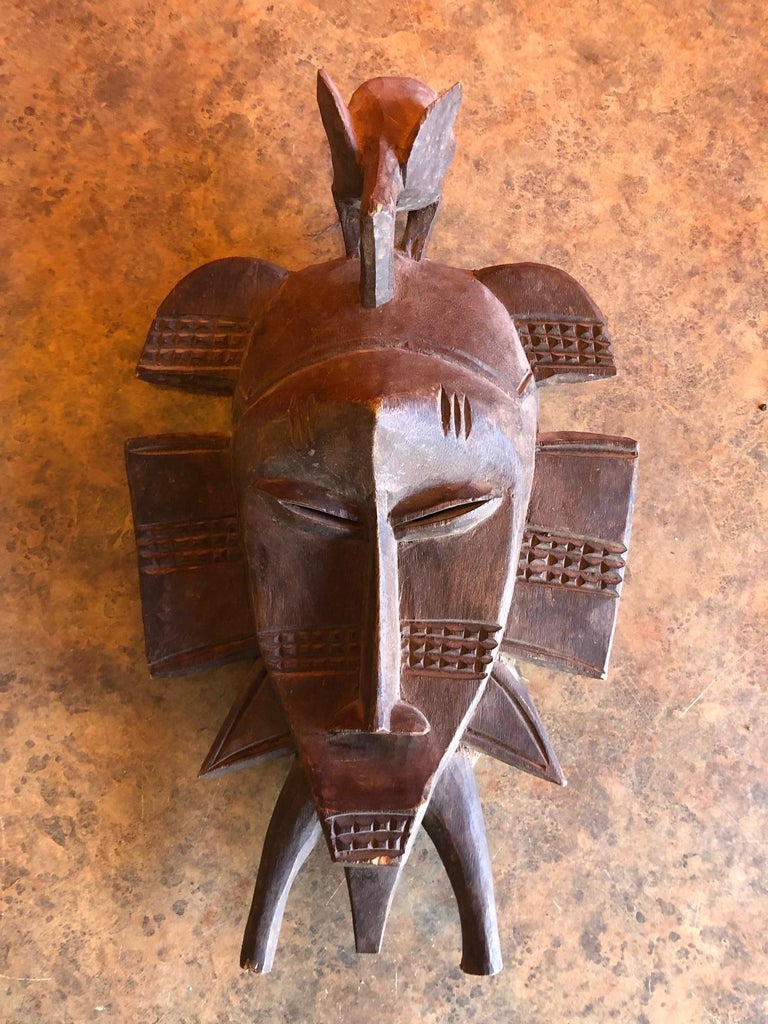 Hand Carved Primitive Senufo Kpelie Tribal Mask from the Ivory Coast ...