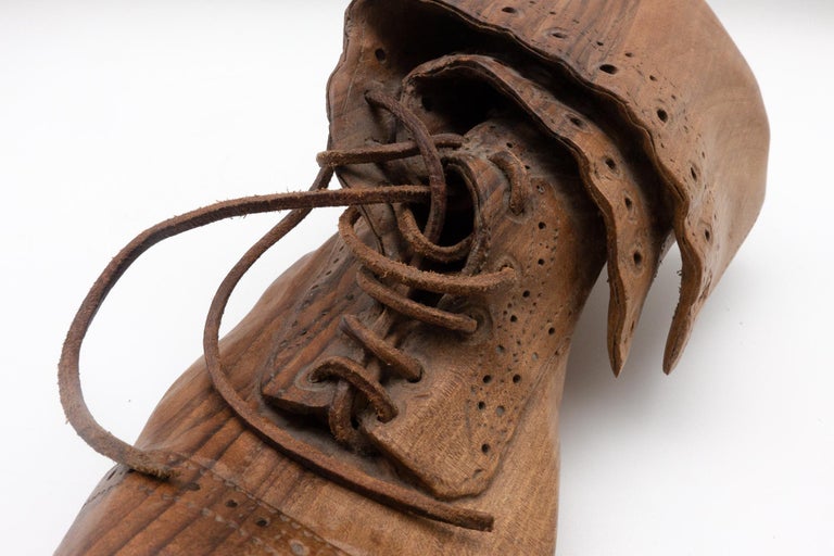 Hand-Carved Realistic Old Wooden Boot, Signed L. de Verdal at 1stDibs