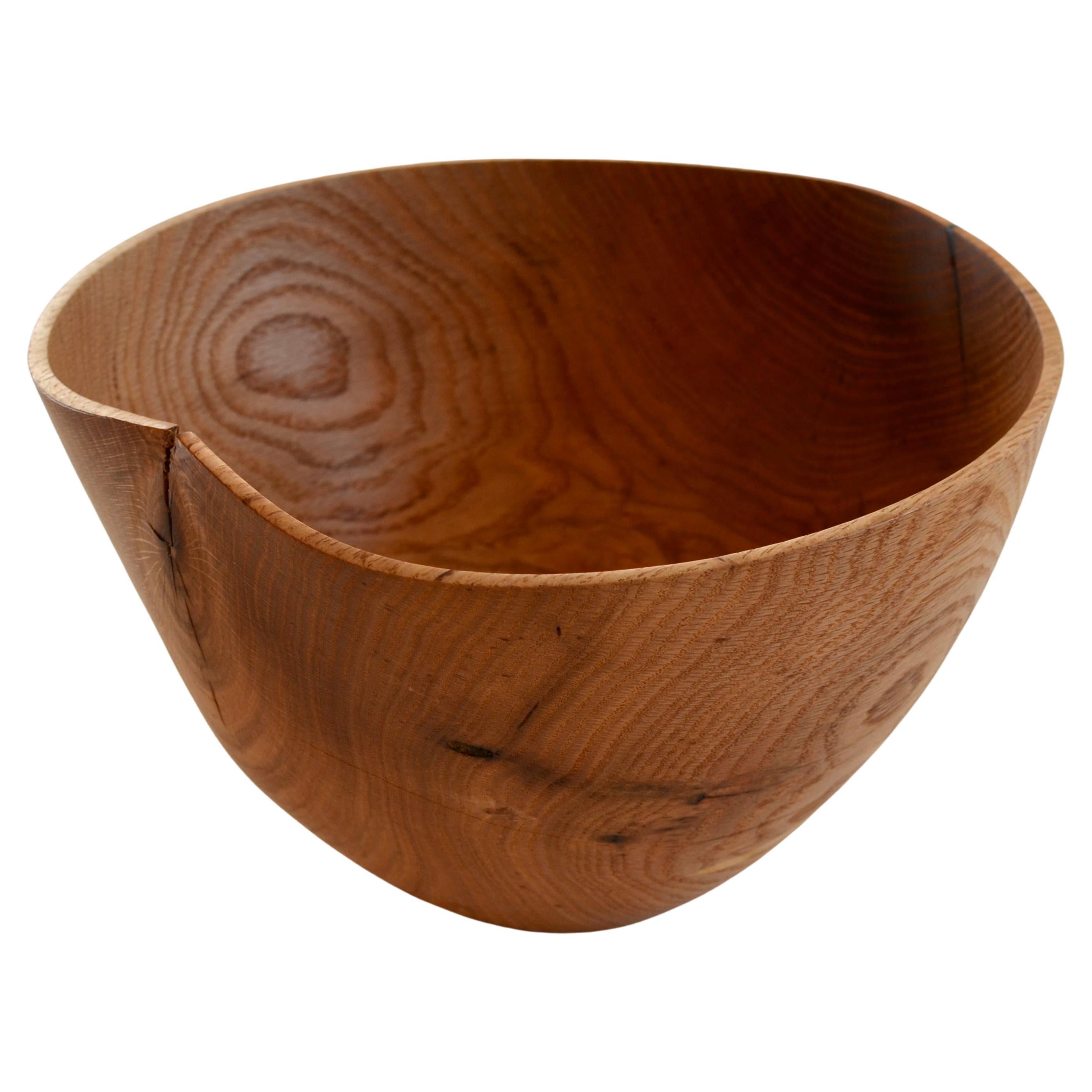 Hand-Carved Red Oak Wood Bowl with Natural Warping and Holes For Sale ...
