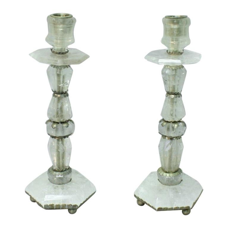 Hand Carved Rock Crystal Candlesticks For Sale at 1stdibs