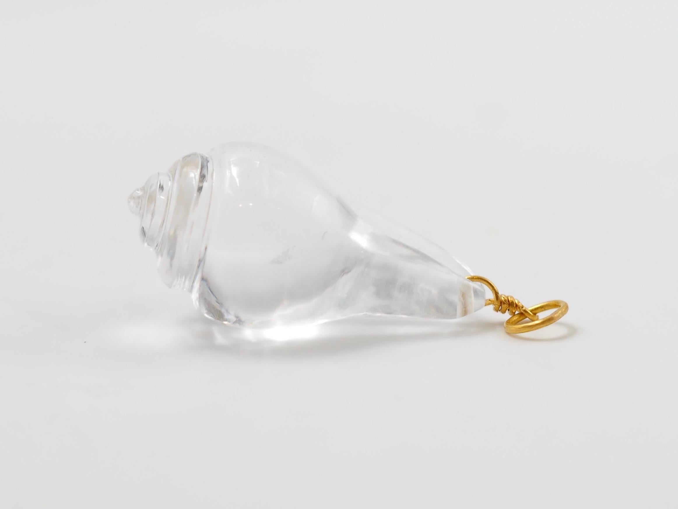 Hand Carved Rock Crystal Quartz Shell 22 Karat Gold Gemstone Medium ...