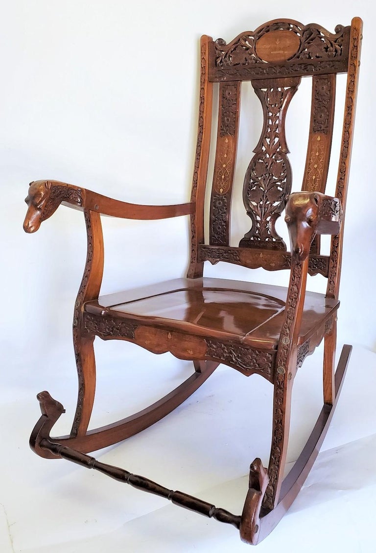Hand Carved Rocking Chair with Floral and Camel Design at 1stDibs ...