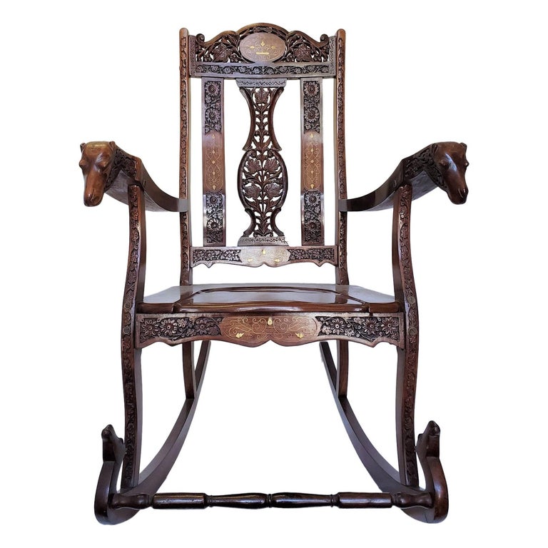 Hand Carved Rocking Chair with Floral and Camel Design at 1stDibs ...