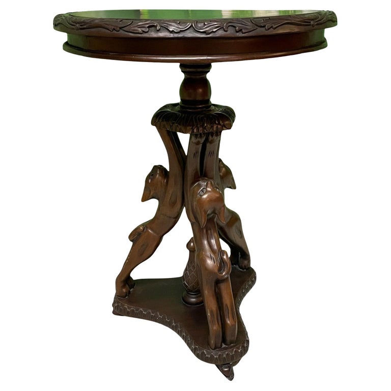 Hand Carved Sculptural Cat End Table For Sale at 1stDibs