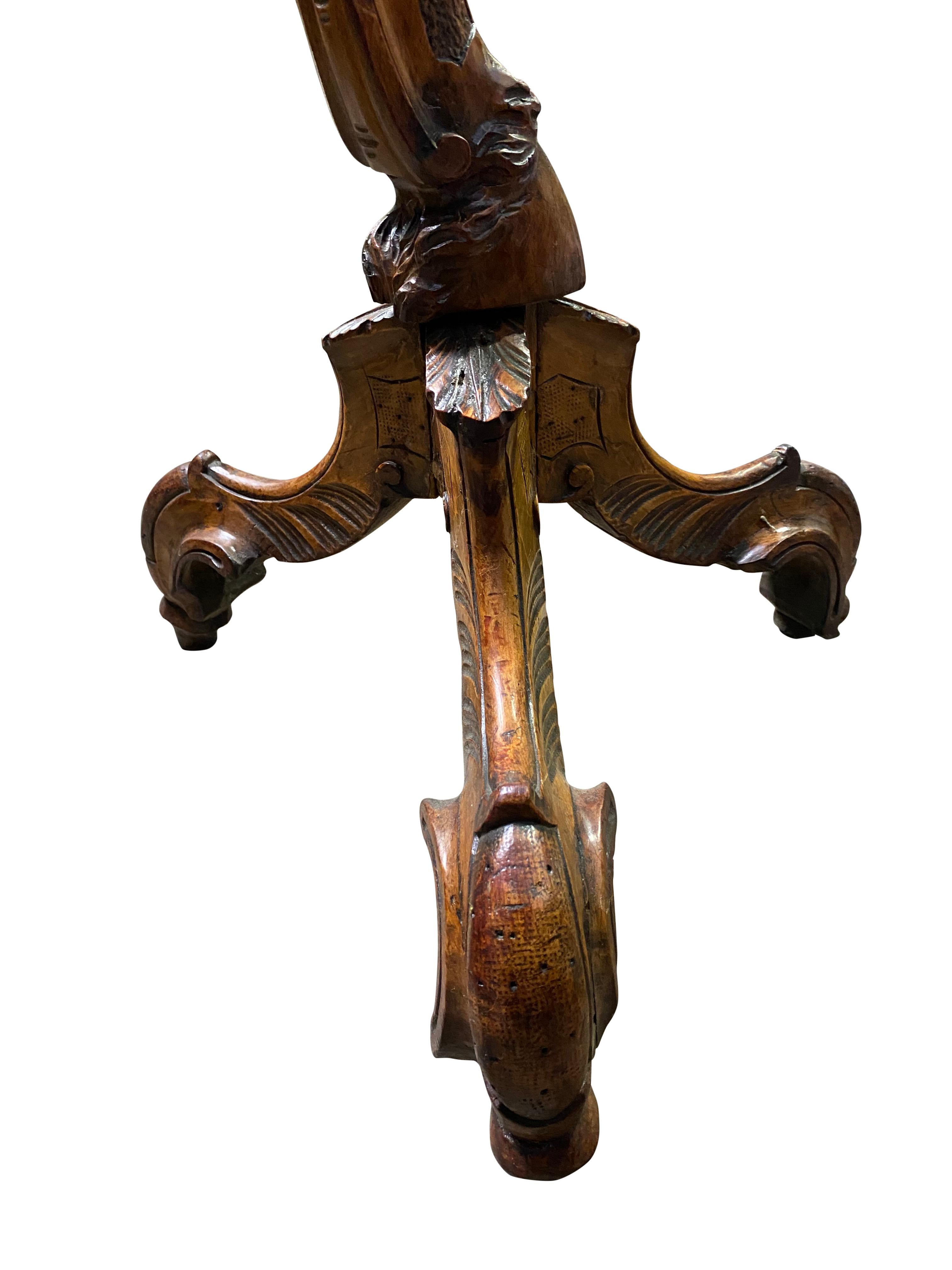 Hand Carved Side Table with Men's Face, 19th Century For Sale at 1stDibs