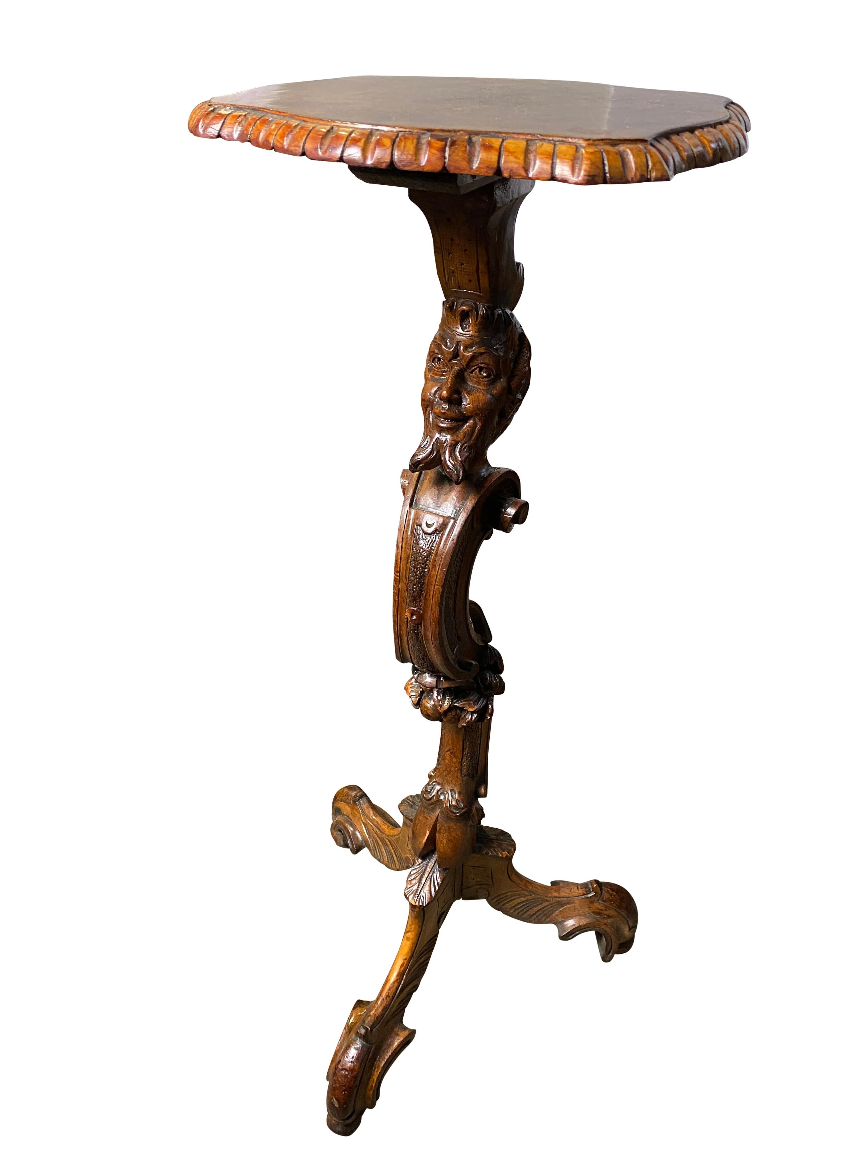 Hand Carved Side Table with Men's Face, 19th Century For Sale at 1stDibs