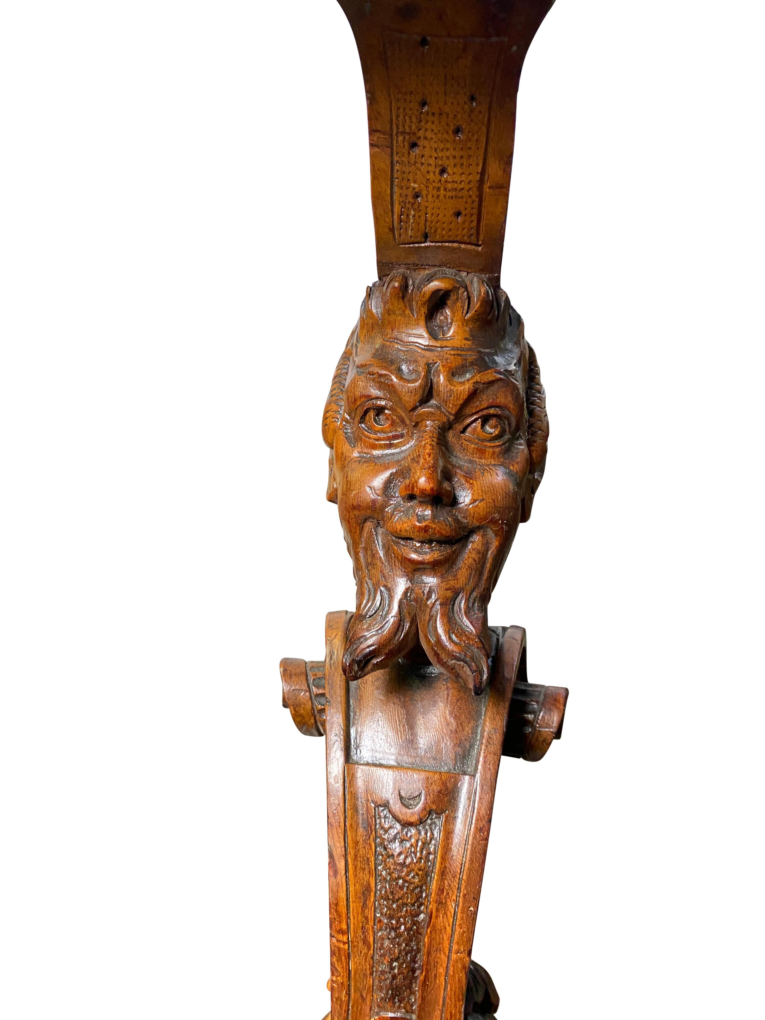 Hand Carved Side Table with Men's Face, 19th Century For Sale at 1stDibs