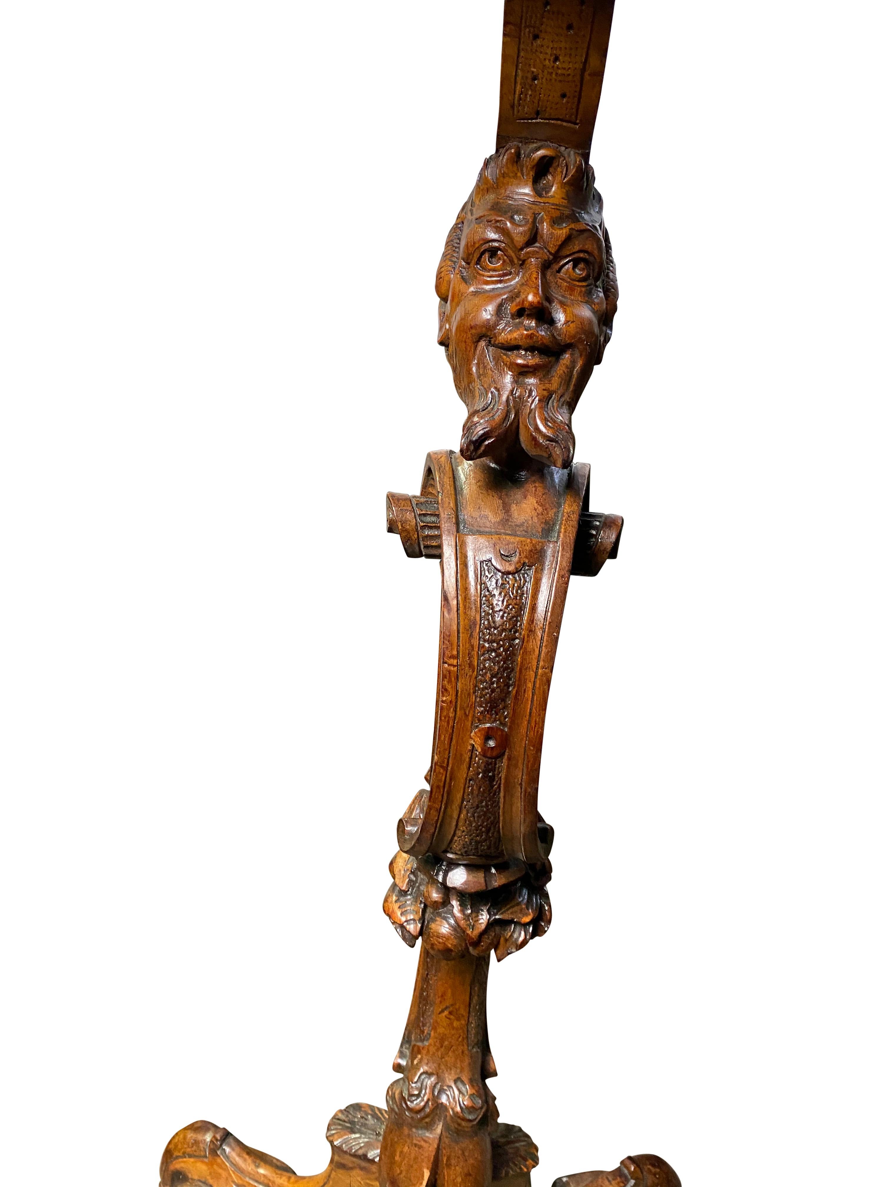 Hand Carved Side Table with Men's Face, 19th Century For Sale at 1stDibs