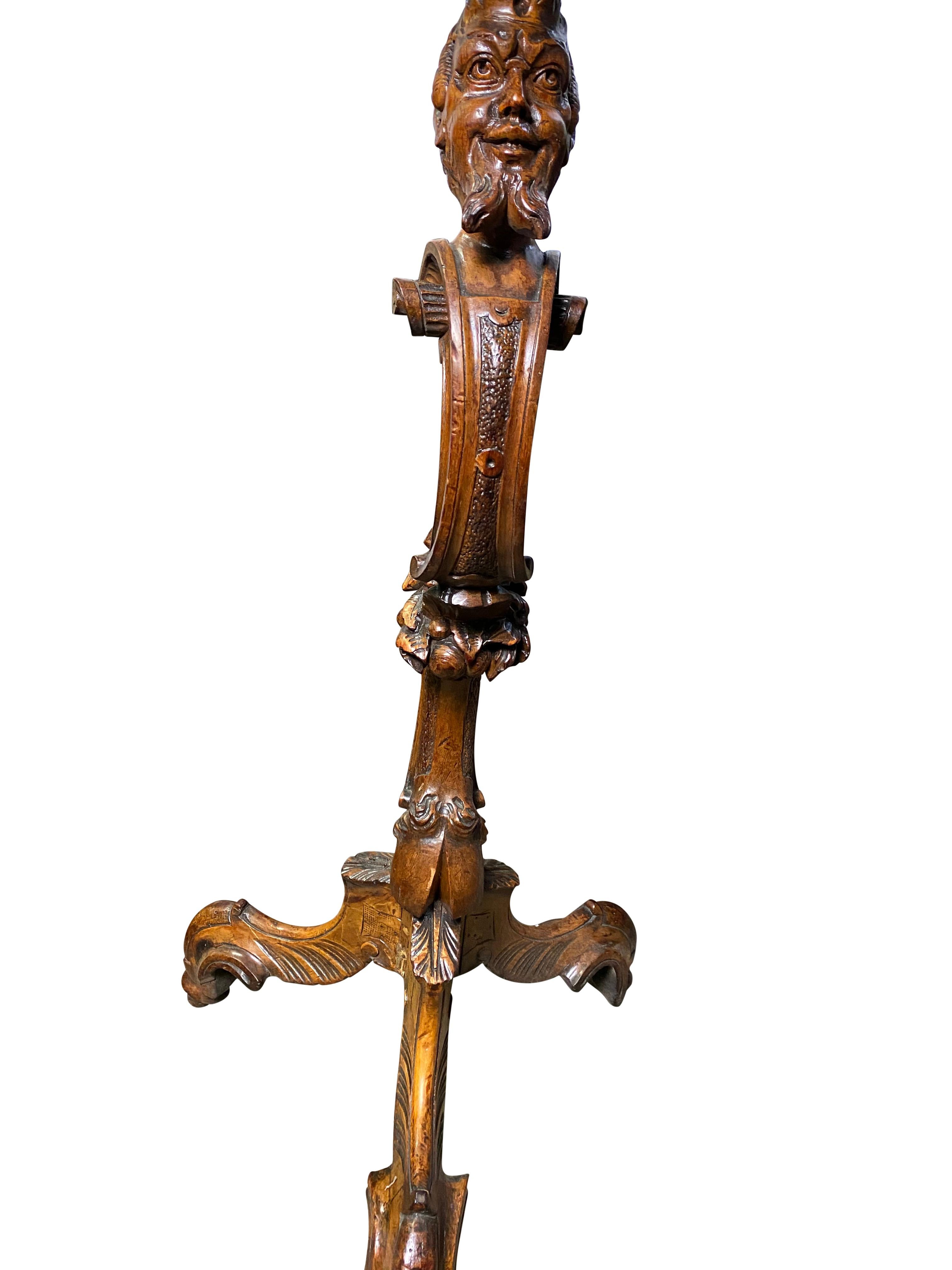 Hand Carved Side Table with Men's Face, 19th Century For Sale at 1stDibs