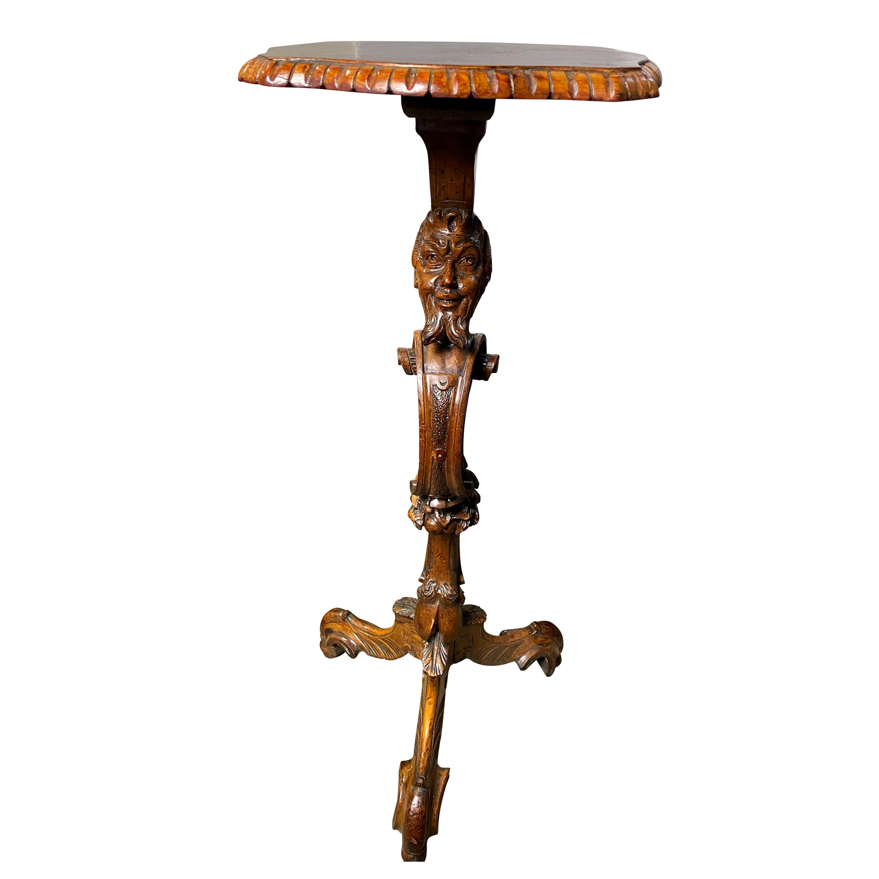 Hand Carved Side Table with Men's Face, 19th Century For Sale at 1stDibs