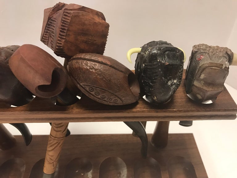 Hand-Carved Smoking Tobacco Pipes With Pipe Holder at 1stDibs