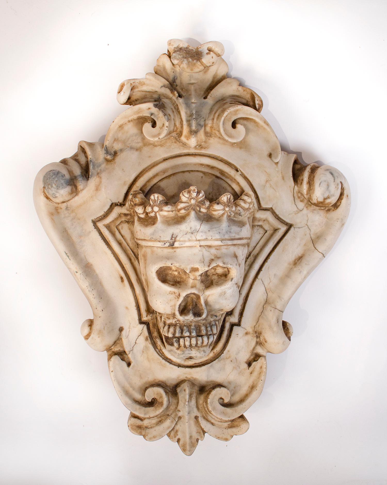 Hand Carved Solid Calacatta Marble Gothic Revival Skull Architectural ...