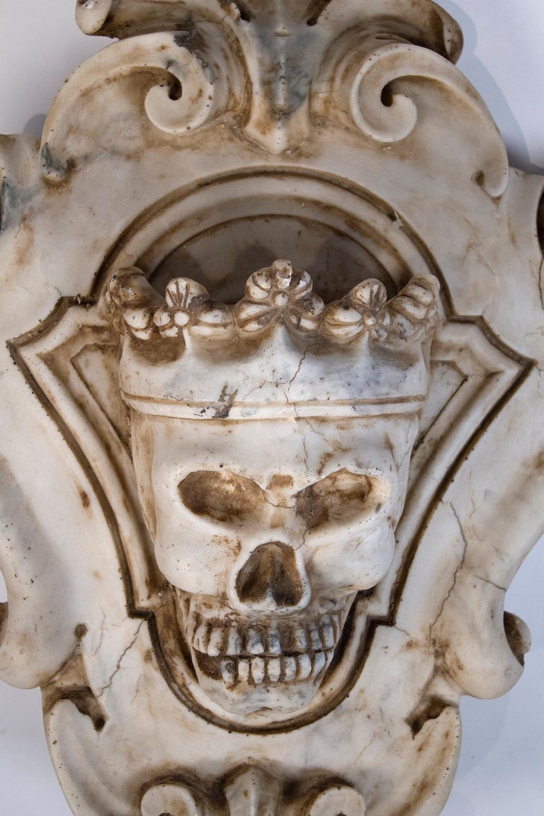Hand Carved Solid Calacatta Marble Gothic Revival Skull Architectural ...