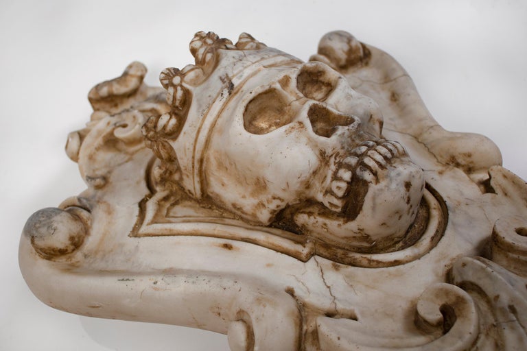 Hand Carved Solid Calacatta Marble Gothic Revival Skull Architectural ...