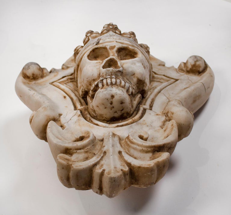 Hand Carved Solid Calacatta Marble Gothic Revival Skull Architectural ...