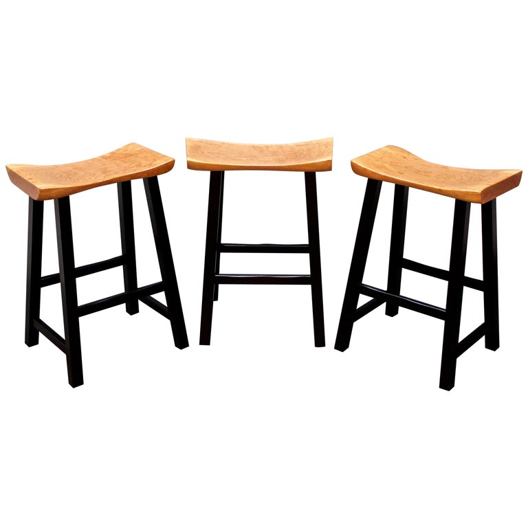Hand Carved Solid Cherry Bar Stools with Blackened Base by Dave Lasker ...