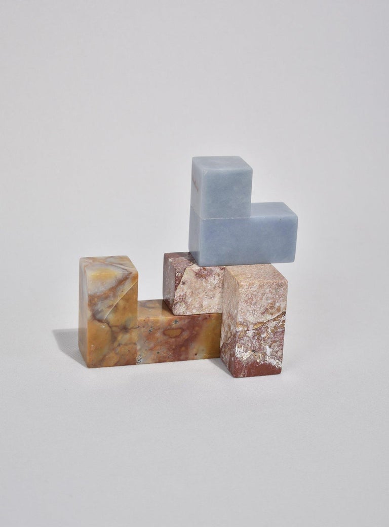 Hand-Carved Soma Cube Puzzle Sculpture in Mix Stones at 1stDibs