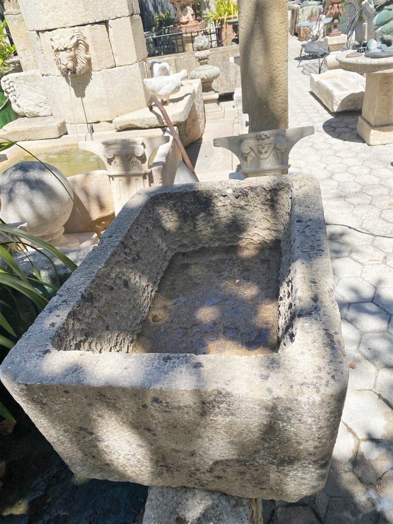 Hand Carved Stone Container Fountain Trough Basin Planter Antique Farm ...