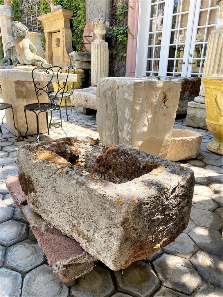 Hand Carved Stone Container Fountain Trough Basin Planter Antique Farm ...