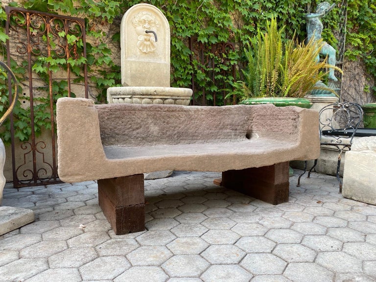Hand Carved Stone Garden Bench Seat Decorative Element Antiques LA CA ...