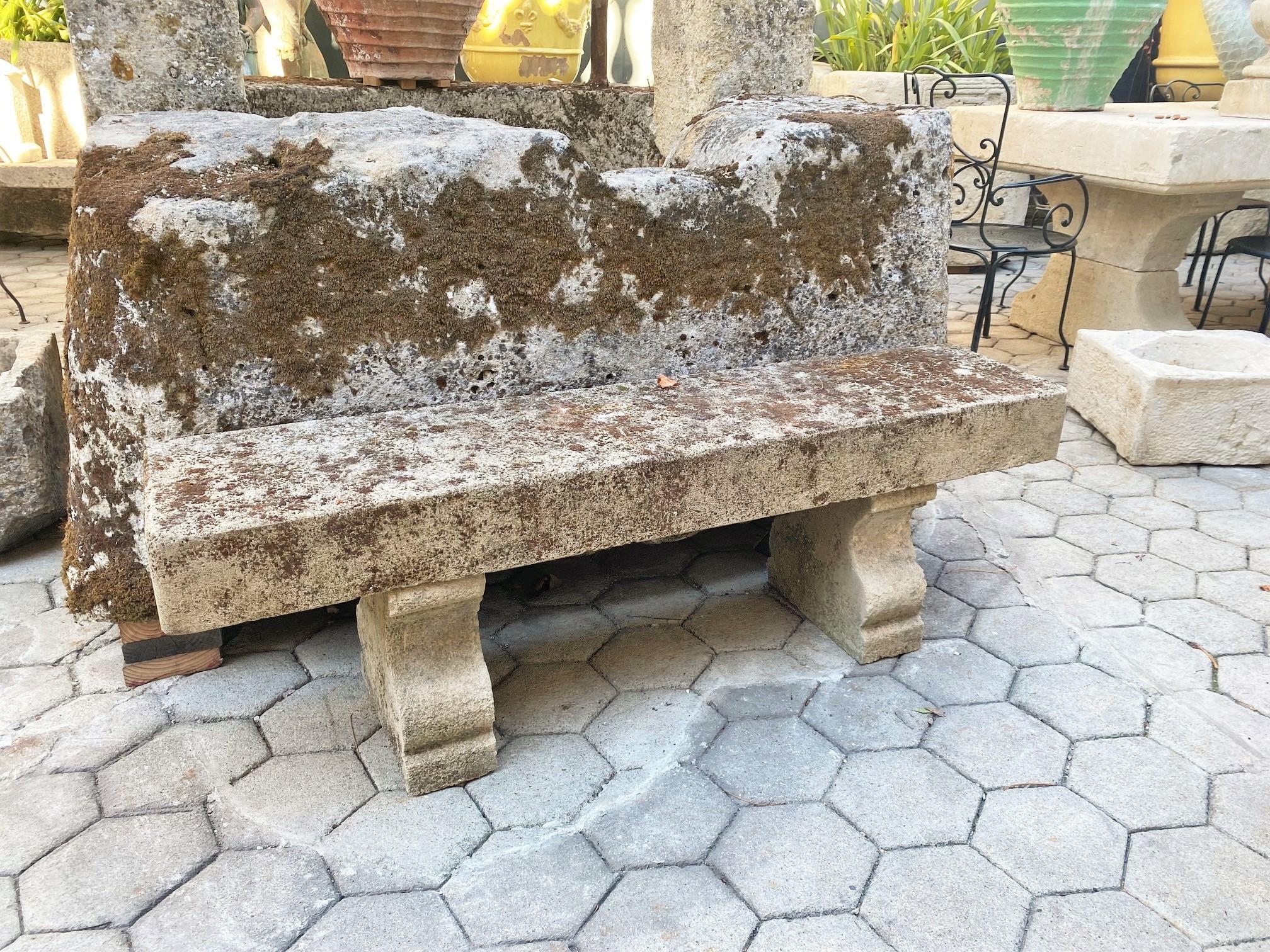 Hand Carved Stone Rustic Park Garden Bench Seat Antique Indoor Outdoor ...