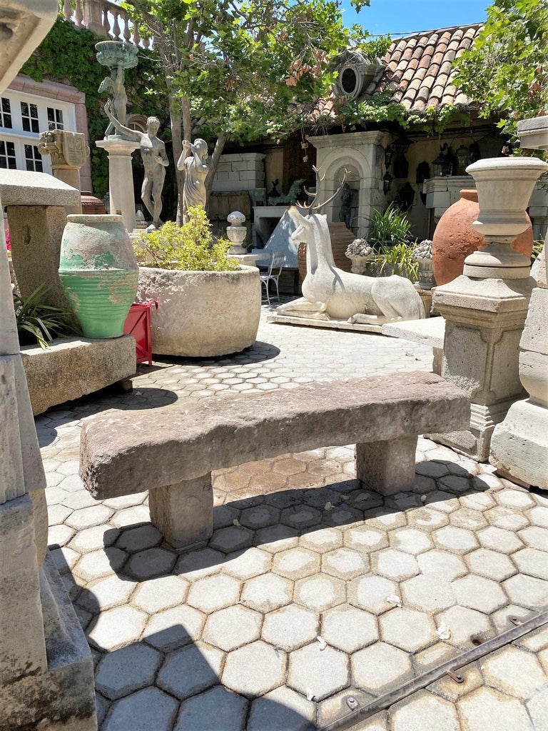 Hand Carved Stone Rustic park Garden Farm Bench Seat Antique Indoor ...