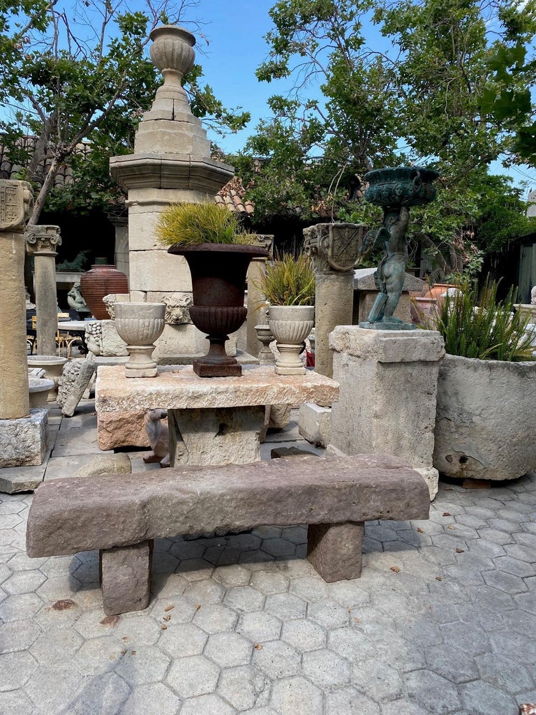 Hand Carved Stone Rustic park Garden Farm Bench Seat Antique Indoor ...