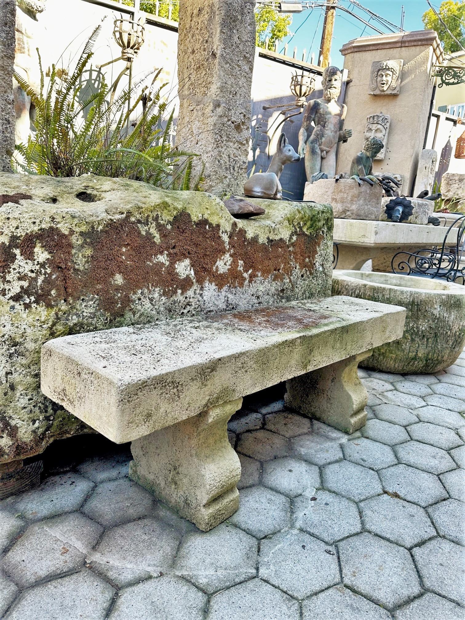 Hand Carved Stone Rustic Park Garden Bench Seat Antique Indoor Outdoor ...