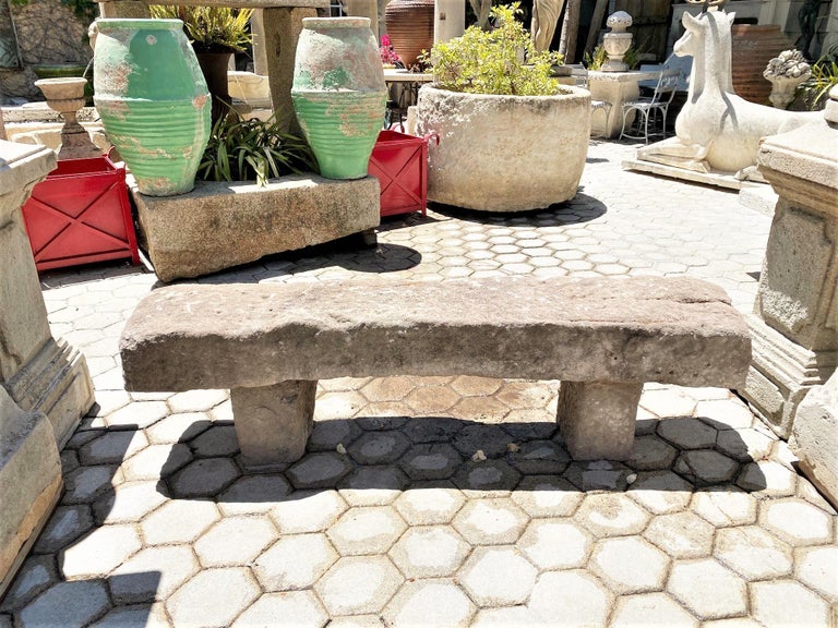 Hand Carved Stone Rustic park Garden Farm Bench Seat Antique Indoor ...