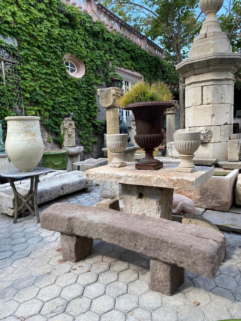 Hand Carved Stone Rustic park Garden Farm Bench Seat Antique Indoor ...