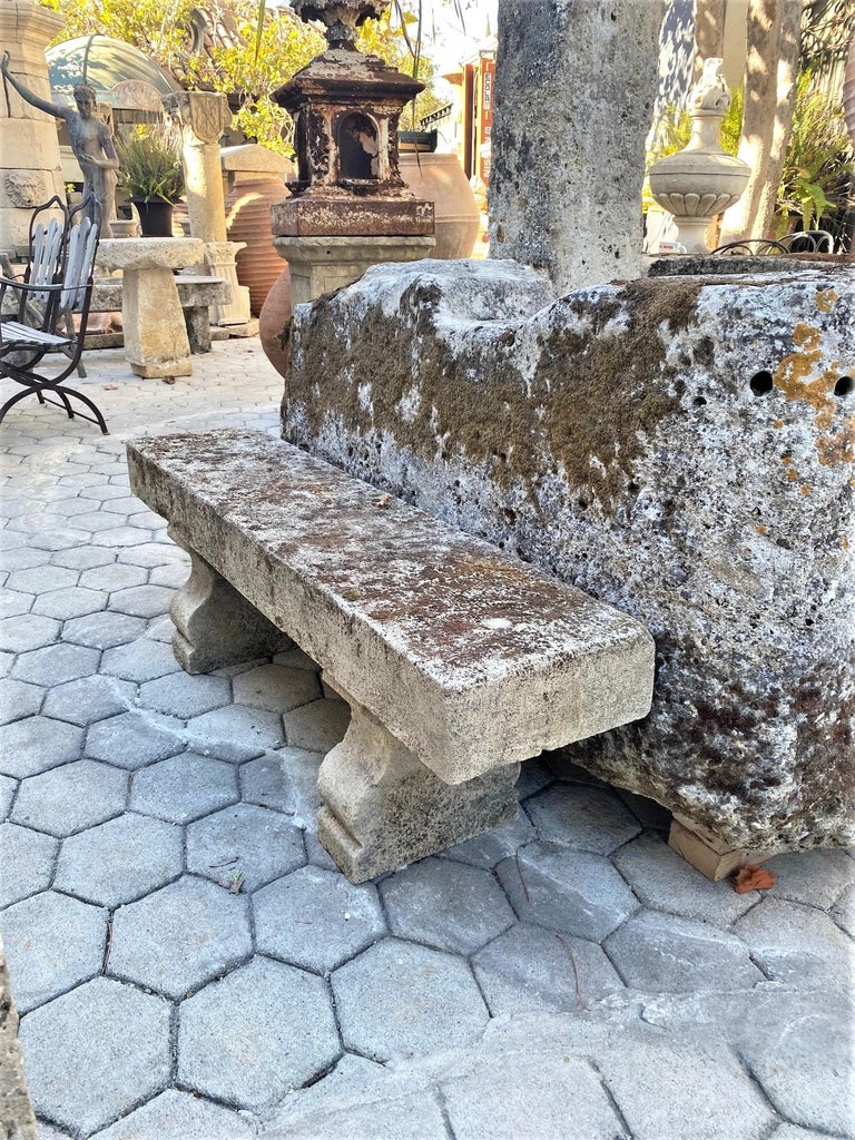 Hand Carved Stone Rustic Park Garden Bench Seat Antique Indoor Outdoor ...