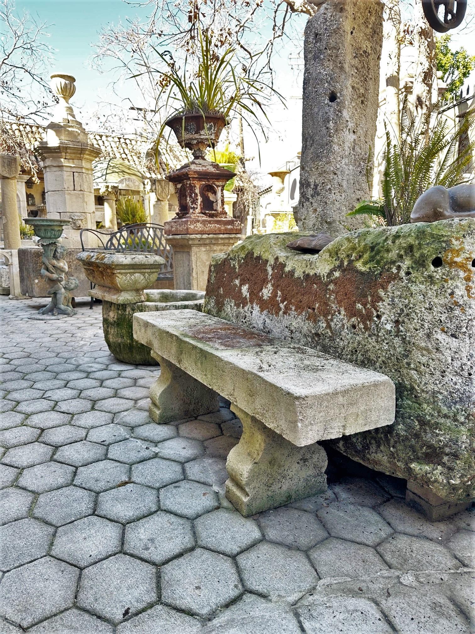 Hand Carved Stone Rustic Park Garden Bench Seat Antique Indoor Outdoor ...