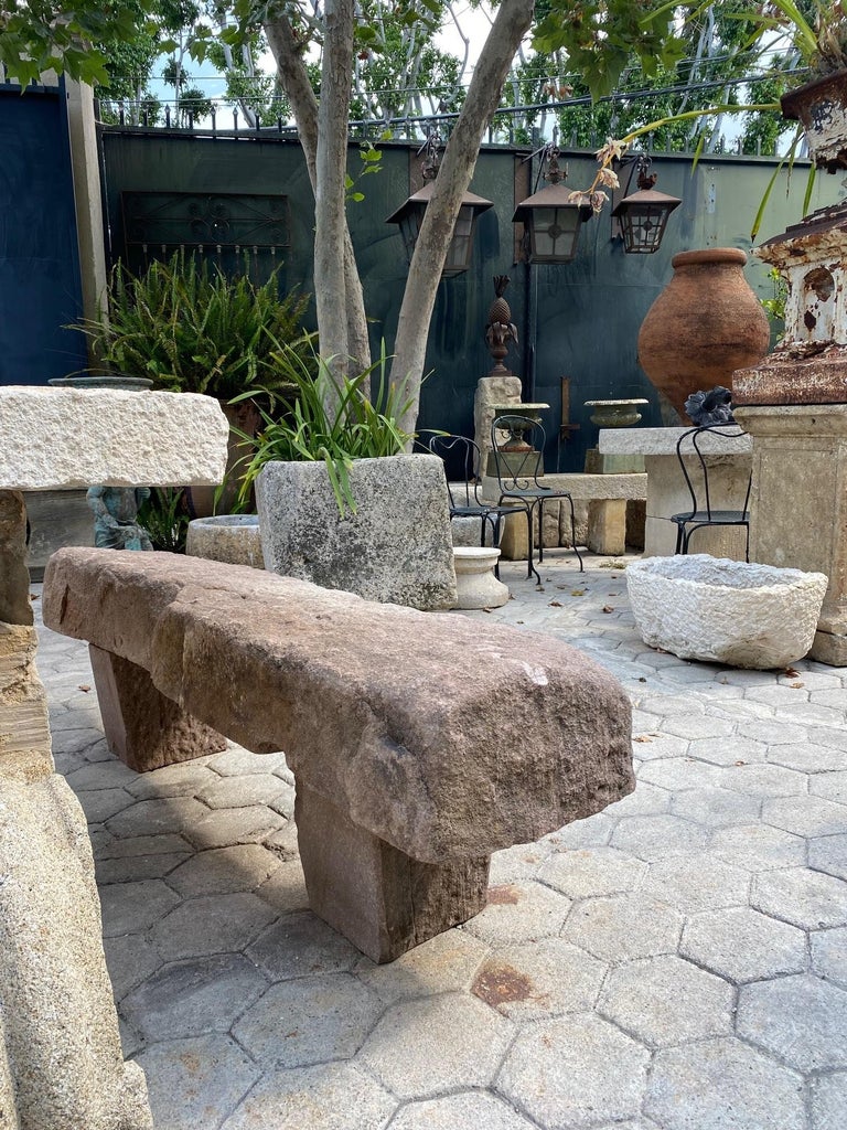 Hand Carved Stone Rustic park Garden Farm Bench Seat Antique Indoor ...