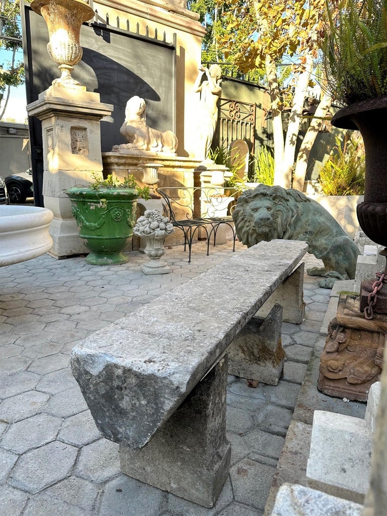 Hand Carved Stone Rustic Park Garden Bench Seat Antique Indoor Outdoor ...