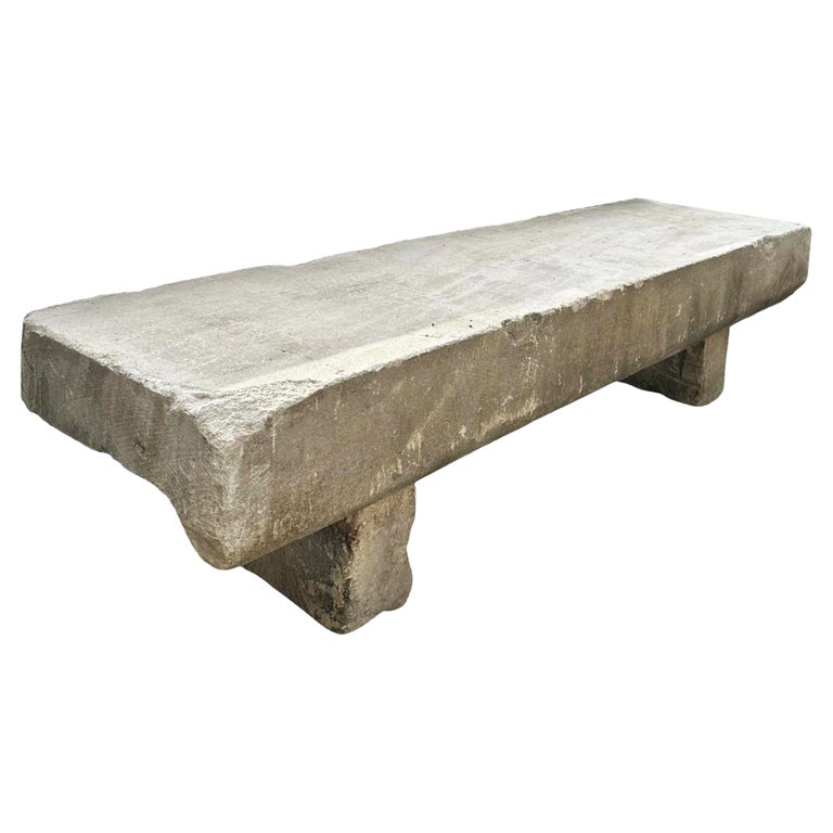 Hand Carved Stone Rustic Park Garden Bench Seat Antique Indoor Outdoor ...