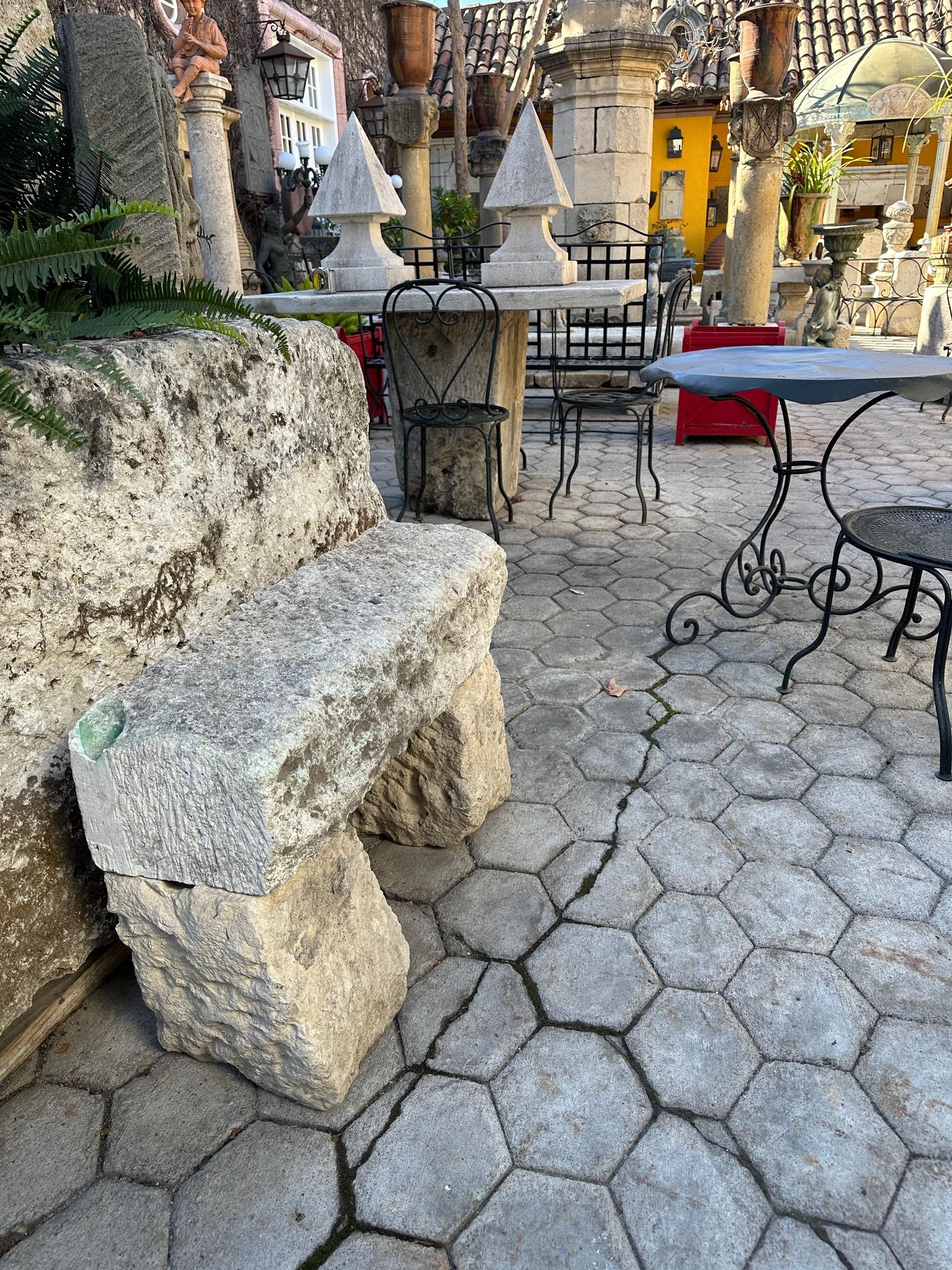 Hand Carved Stone Rustic Park Garden Bench Seat Decorative Element Farm ...
