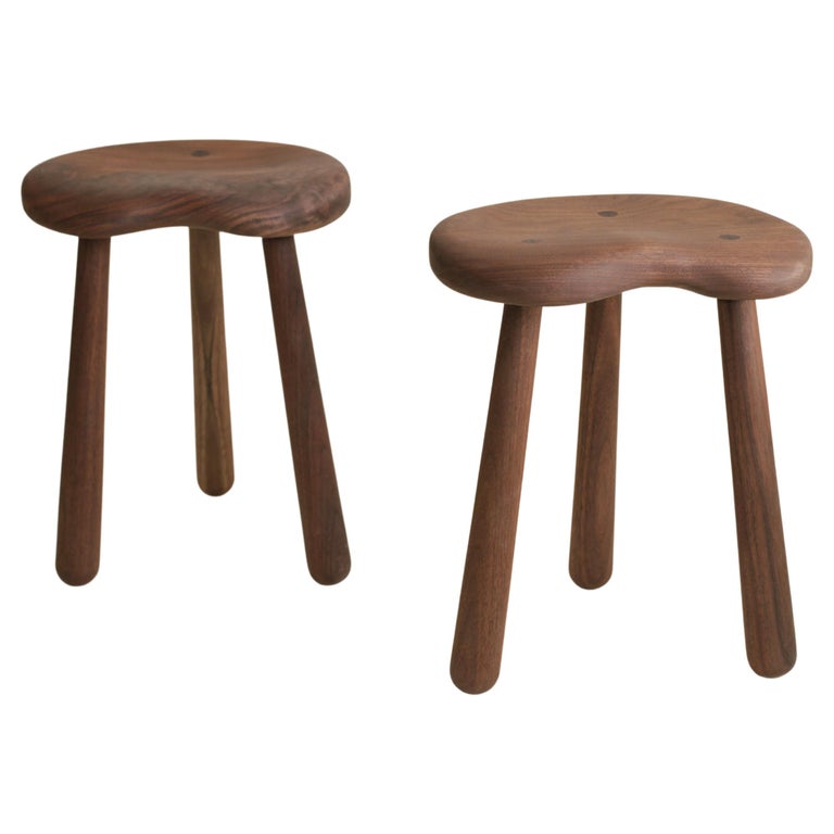 Hand Carved Stool in Walnut with Tractor Seat by Boyd and Allister For ...