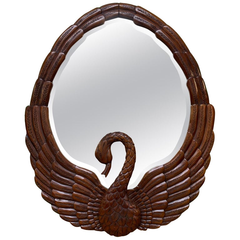 Hand Carved Swan Wall Mirror For Sale at 1stDibs | swan mirror ...
