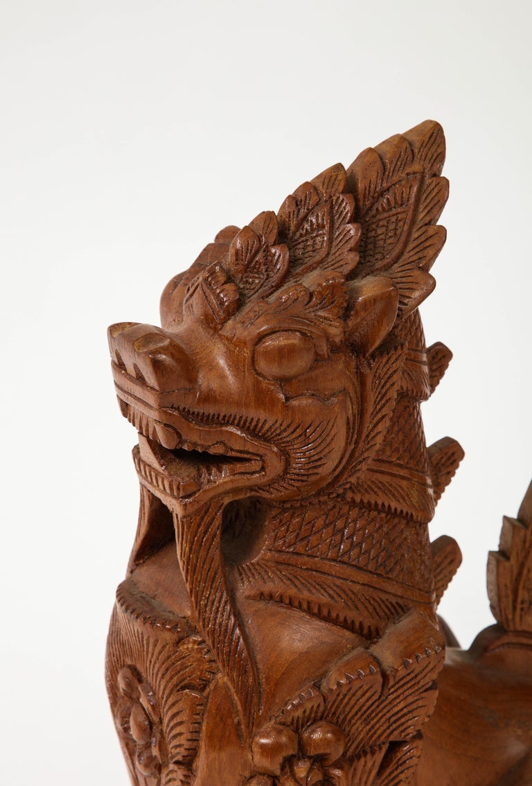 Hand Carved Teak Temple Guards, Foo Dogs For Sale at 1stDibs