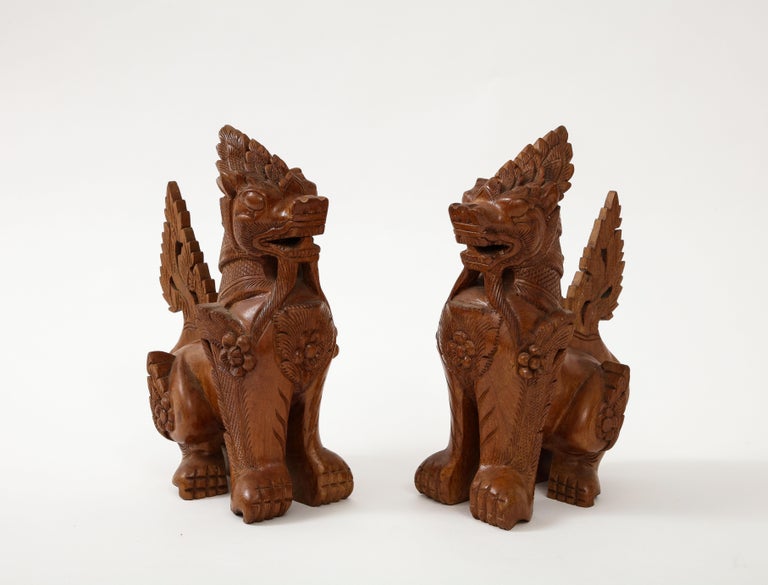 Hand Carved Teak Temple Guards, Foo Dogs For Sale at 1stDibs