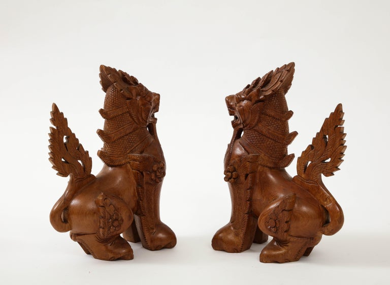 Hand Carved Teak Temple Guards, Foo Dogs For Sale at 1stDibs