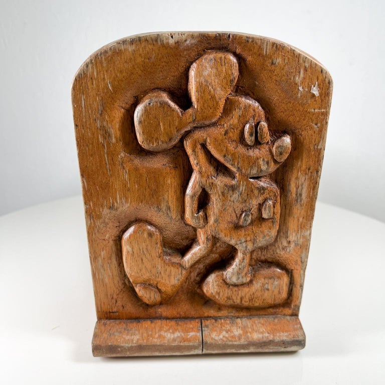 Hand Carved Vintage Mickey Mouse Book Holder in Solid Wood For Sale at ...