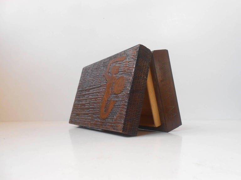 Hand Carved Volk Art Box with Mermaid and Brass Intarsia, Warsaw For ...