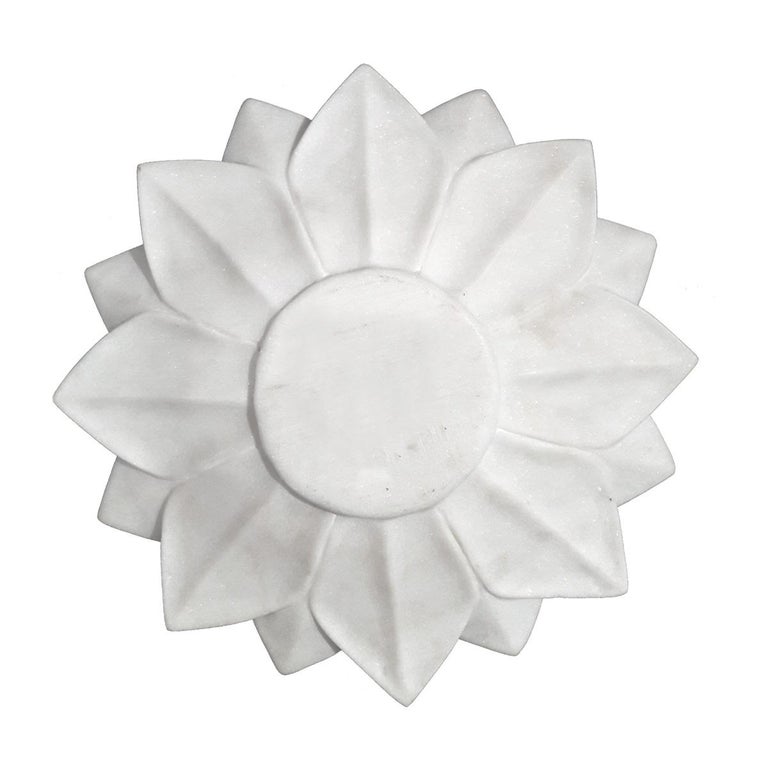 Hand Carved White Marble Lotus Plate For Sale at 1stDibs