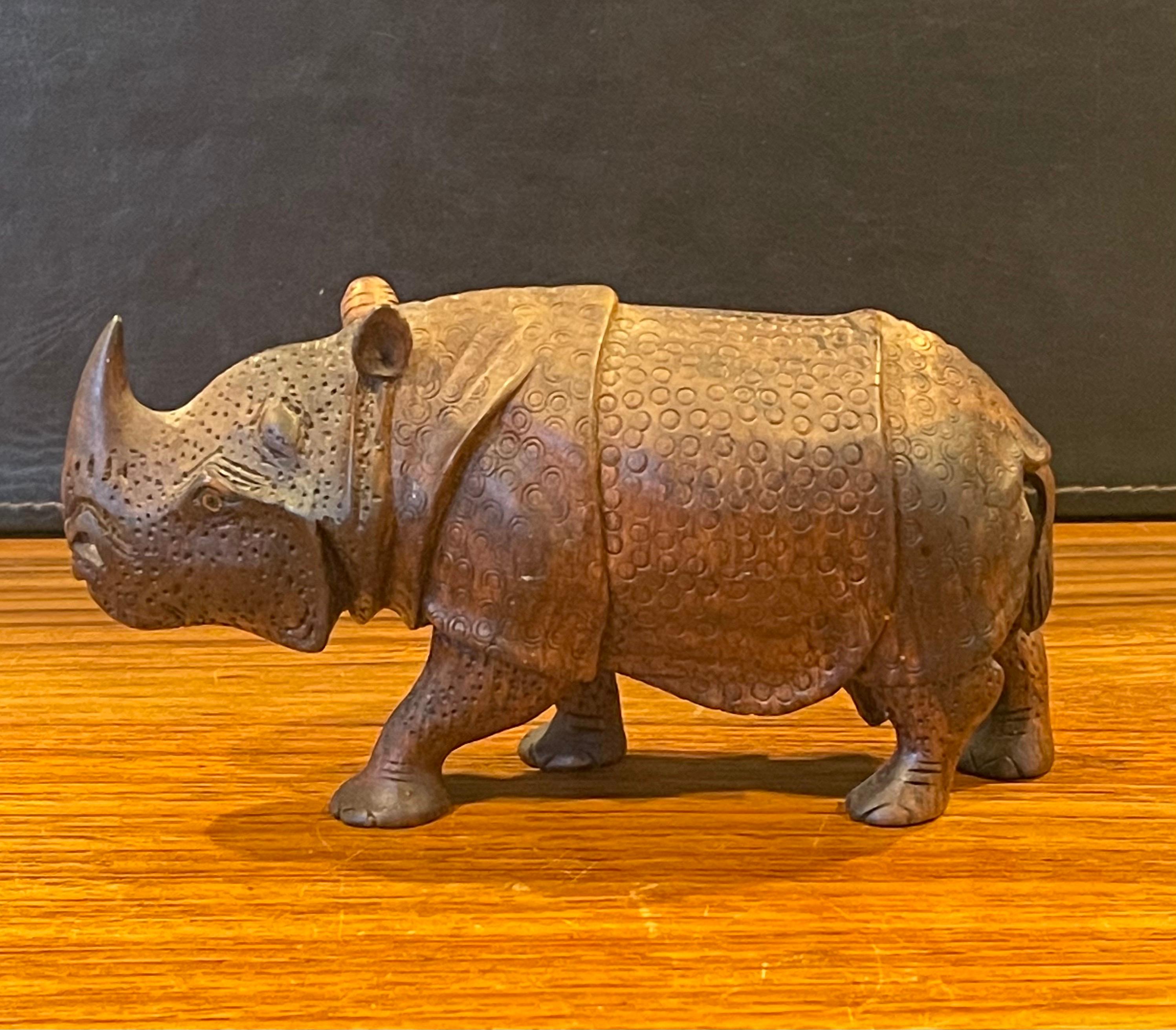 Hand-Carved White Rhino / Rhinoceros Sculpture at 1stDibs
