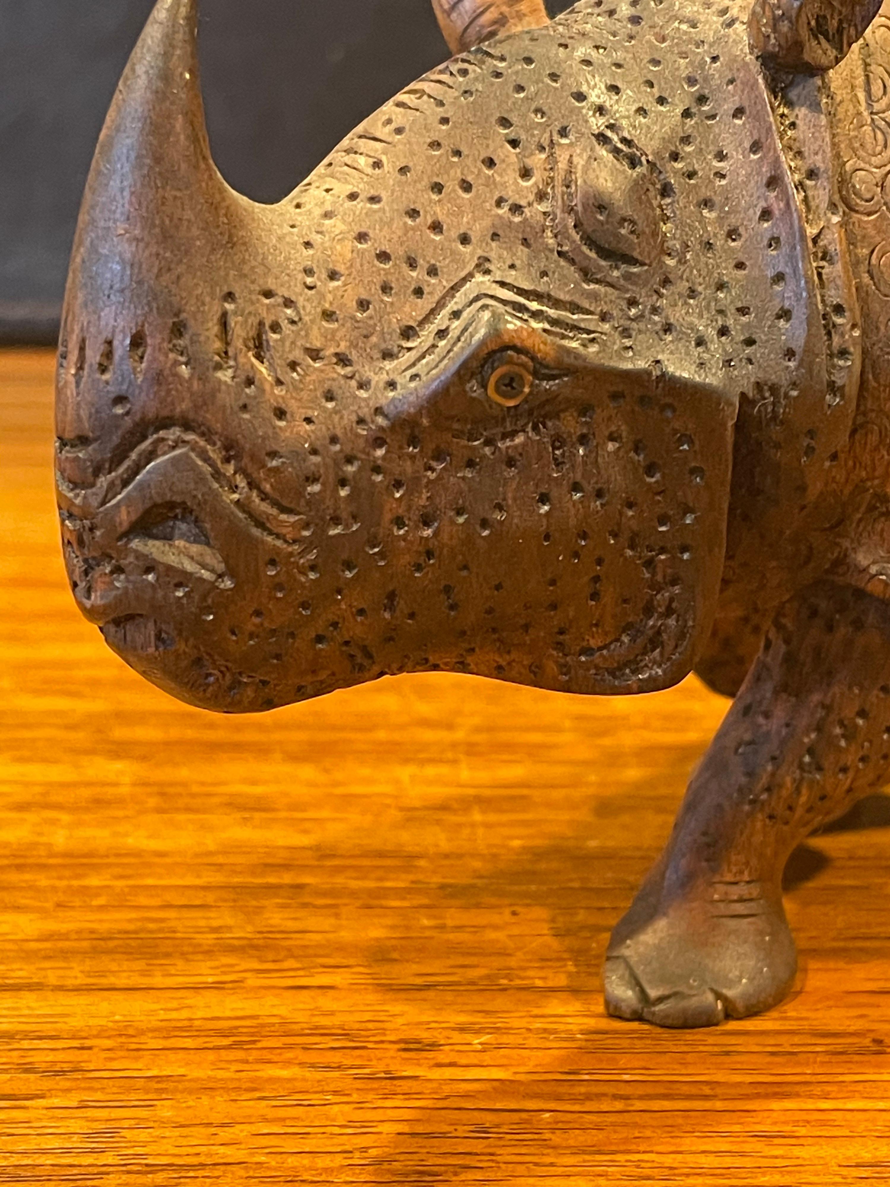 Hand-Carved White Rhino / Rhinoceros Sculpture at 1stDibs