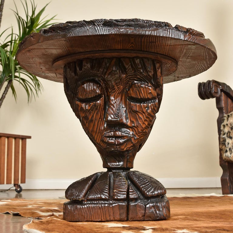 Hand Carved Witco Wood Female Figurative Cocktail Table For Sale at 1stDibs