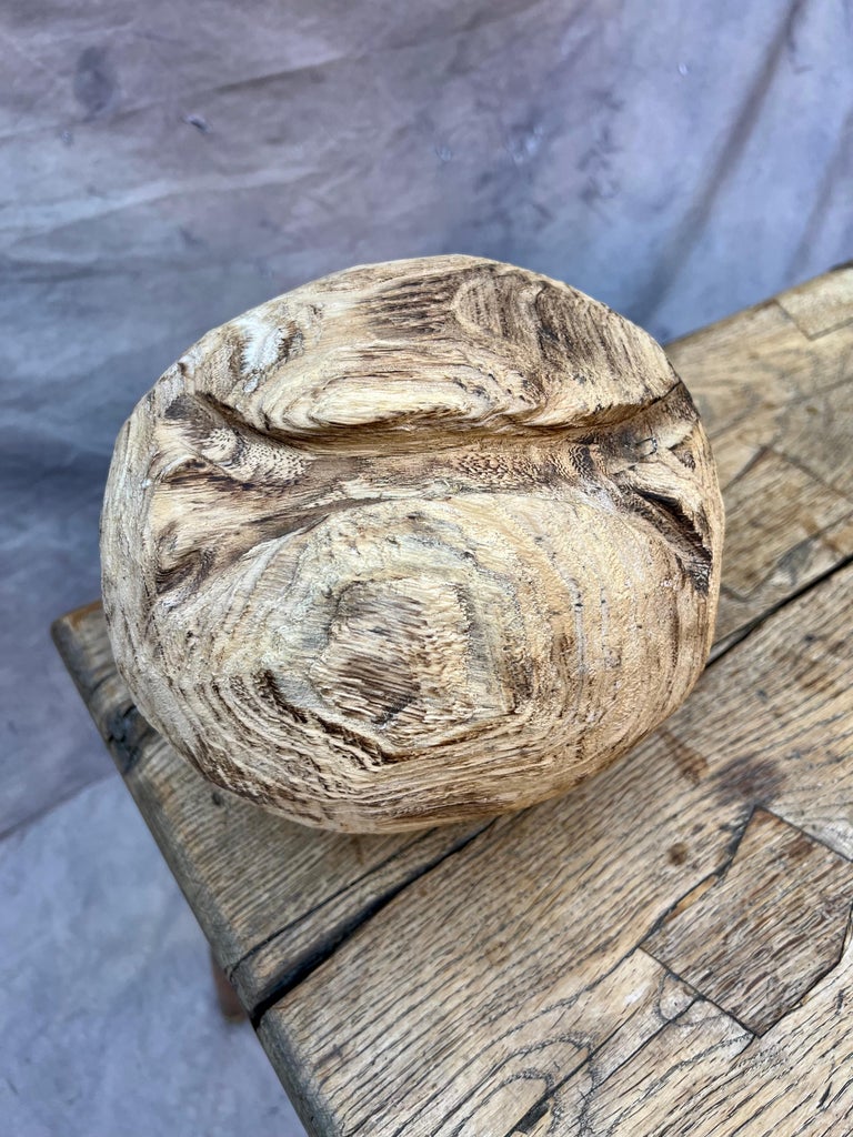 Organic Modern Hand-Carved Wood Folk Art Ball Sphere For Sale at 1stDibs