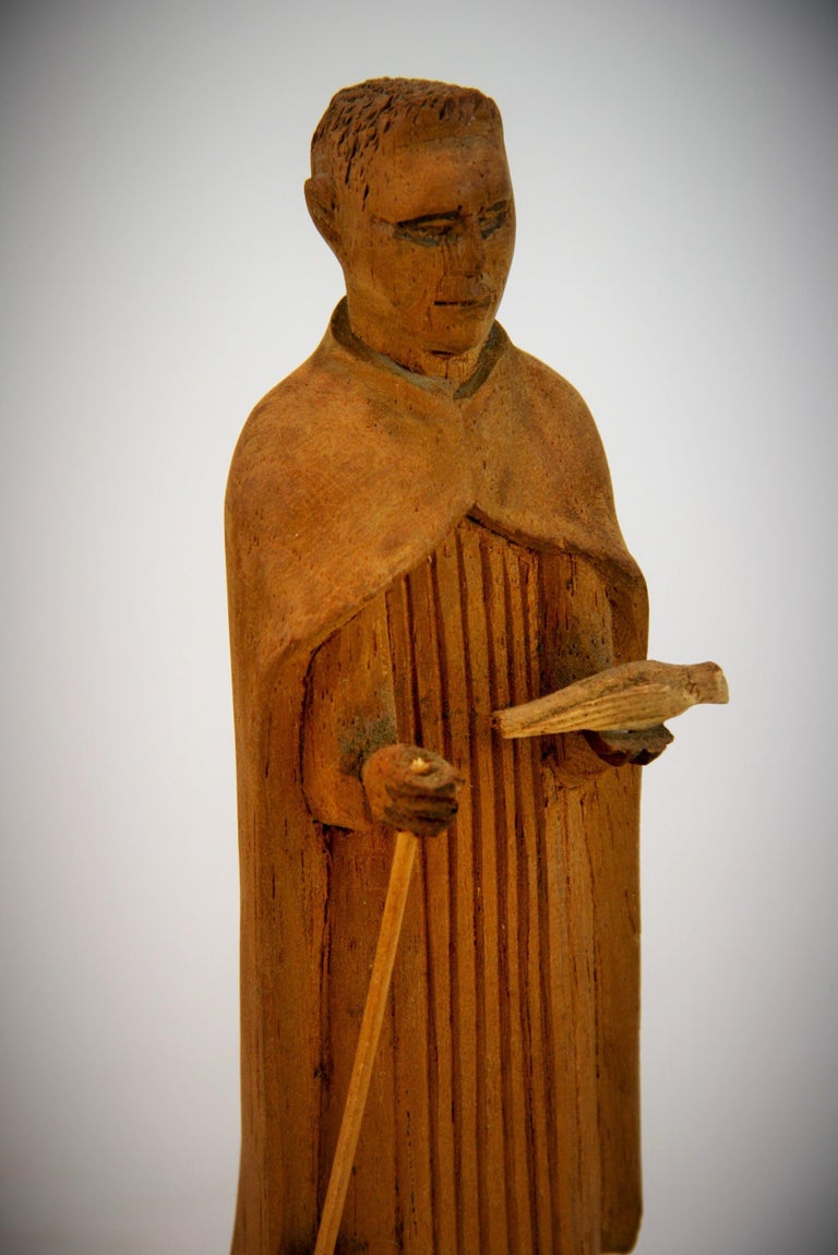 Folk Art Hand Carved Wood Friar Santos with Dove at 1stDibs